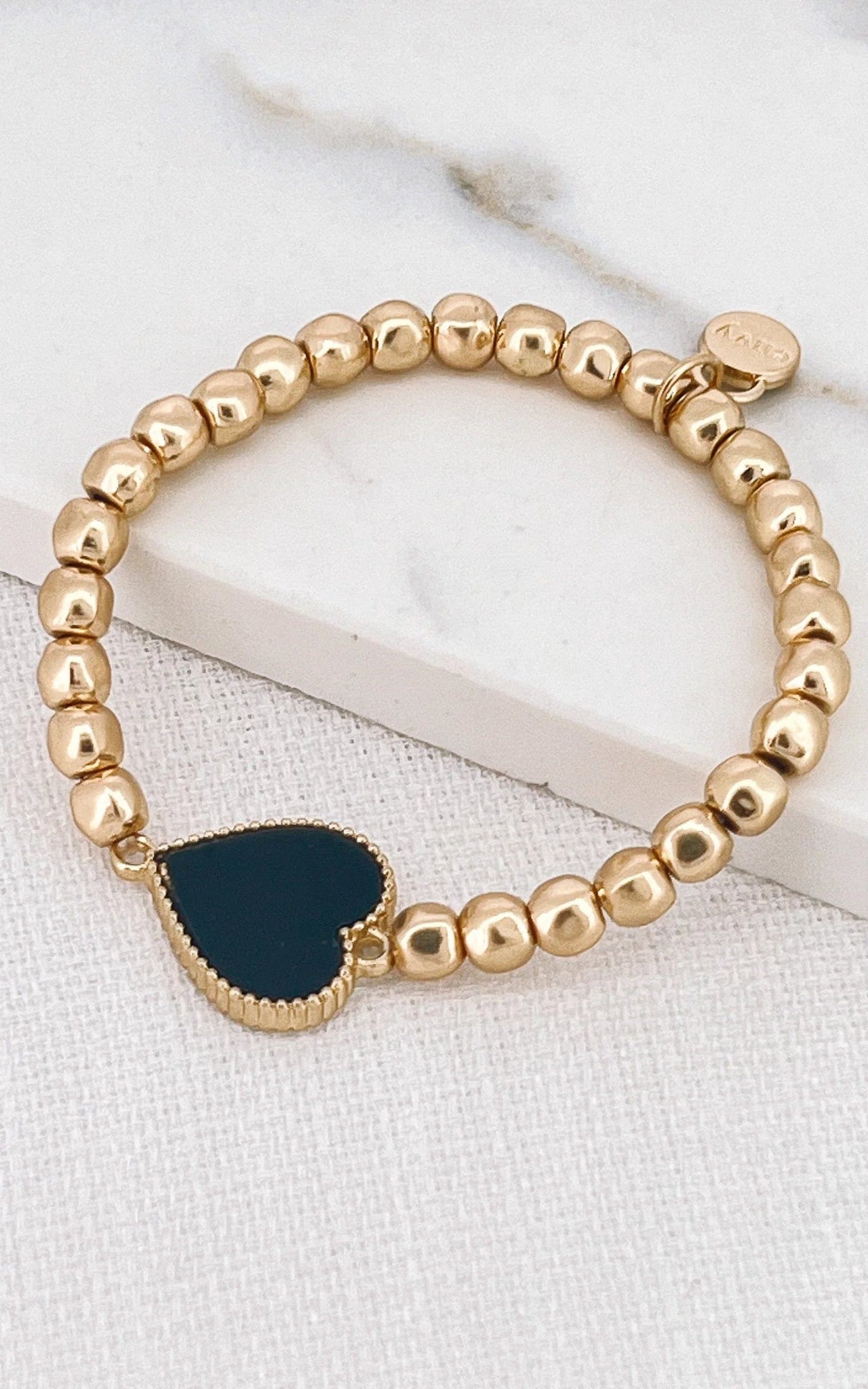 Envy bead Bracelet with Black heart In Gold